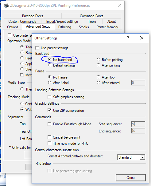 eVisitorPass - Zebra settings